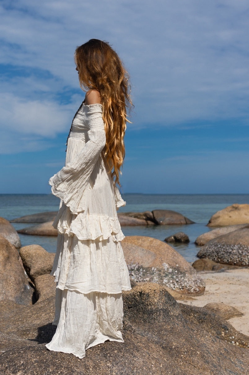 Ivory Sexy Shoulders Maxi – www.LUXEISLE.com